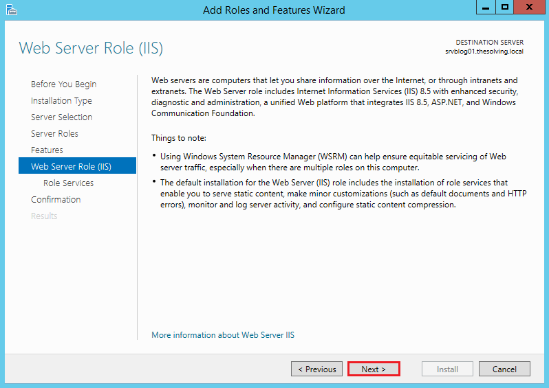 Install IIS in Windows Server 2012 R2