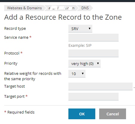 Adding SRV records in Plesk