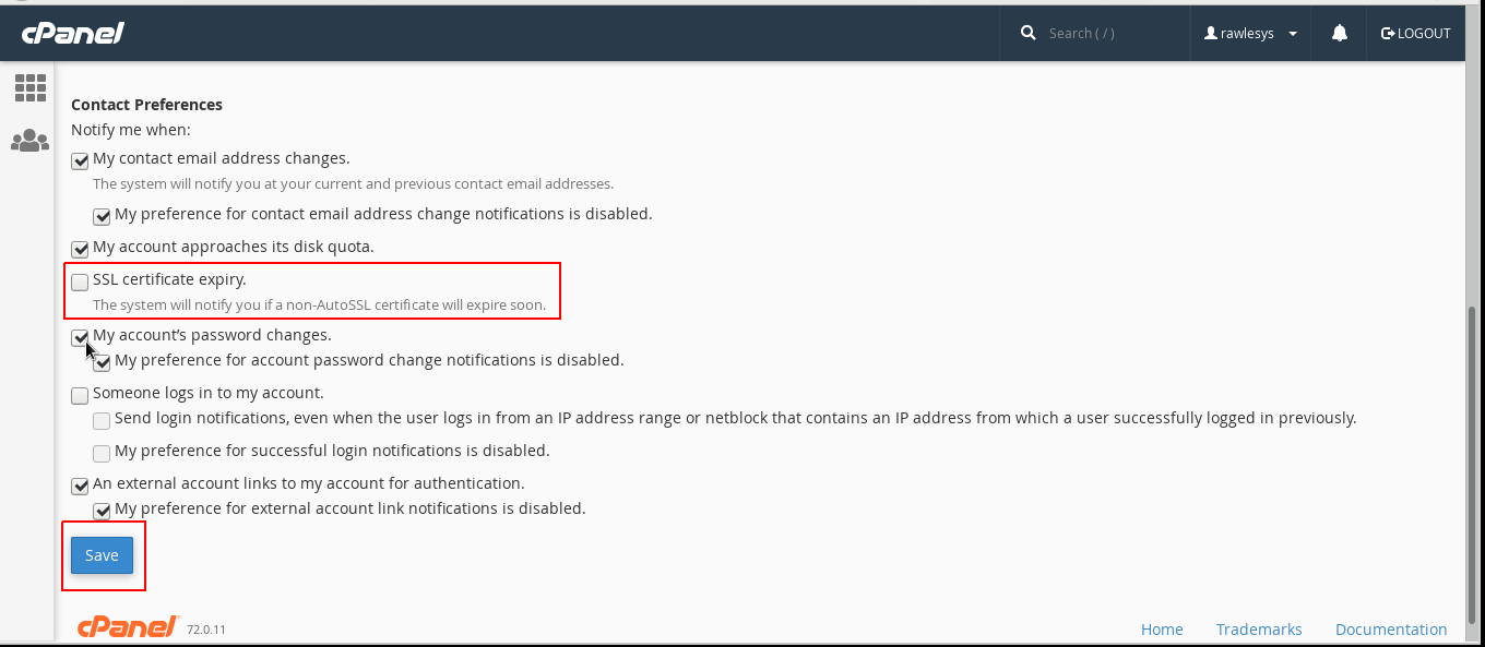 Enable/Disable SSL Expiry notifications in the cPanel
