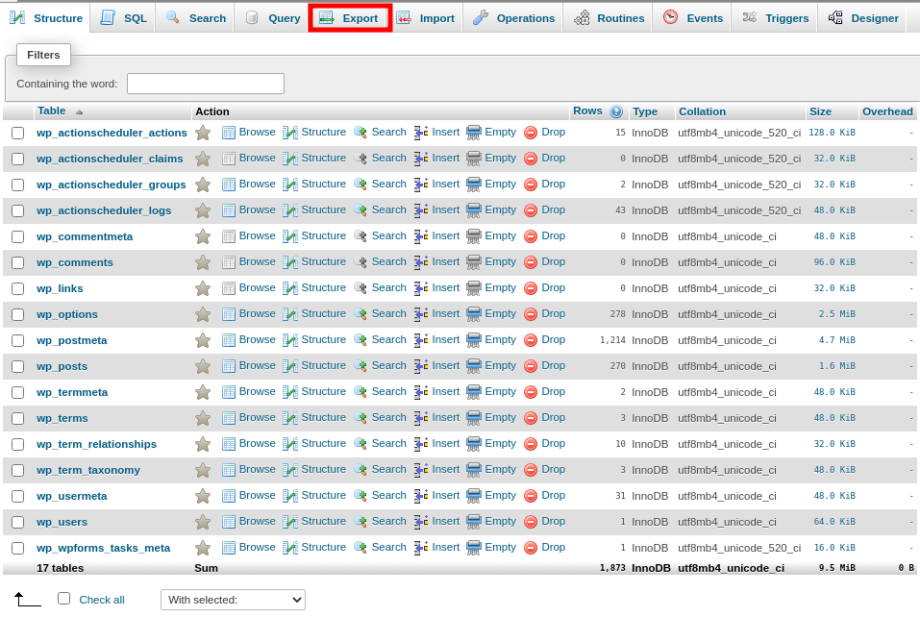 How To Backup or Export a Database.