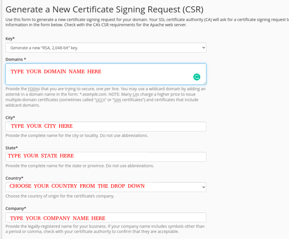 How to Generate Certificate Signing Request (CSR) in the Cpanel