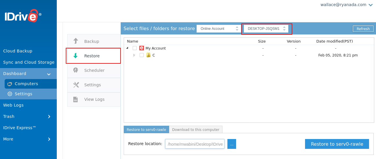 How to Restore Data to a different computer Idrive