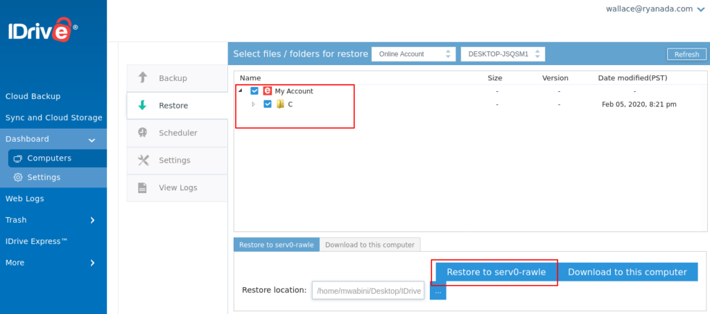 How to Restore Data to a different computer Idrive