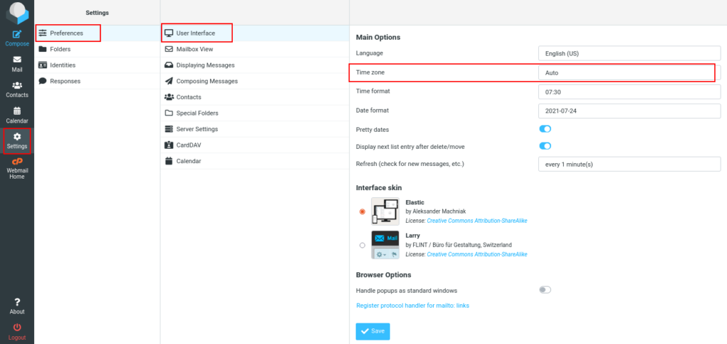 How to change the time zone in webmail – Support