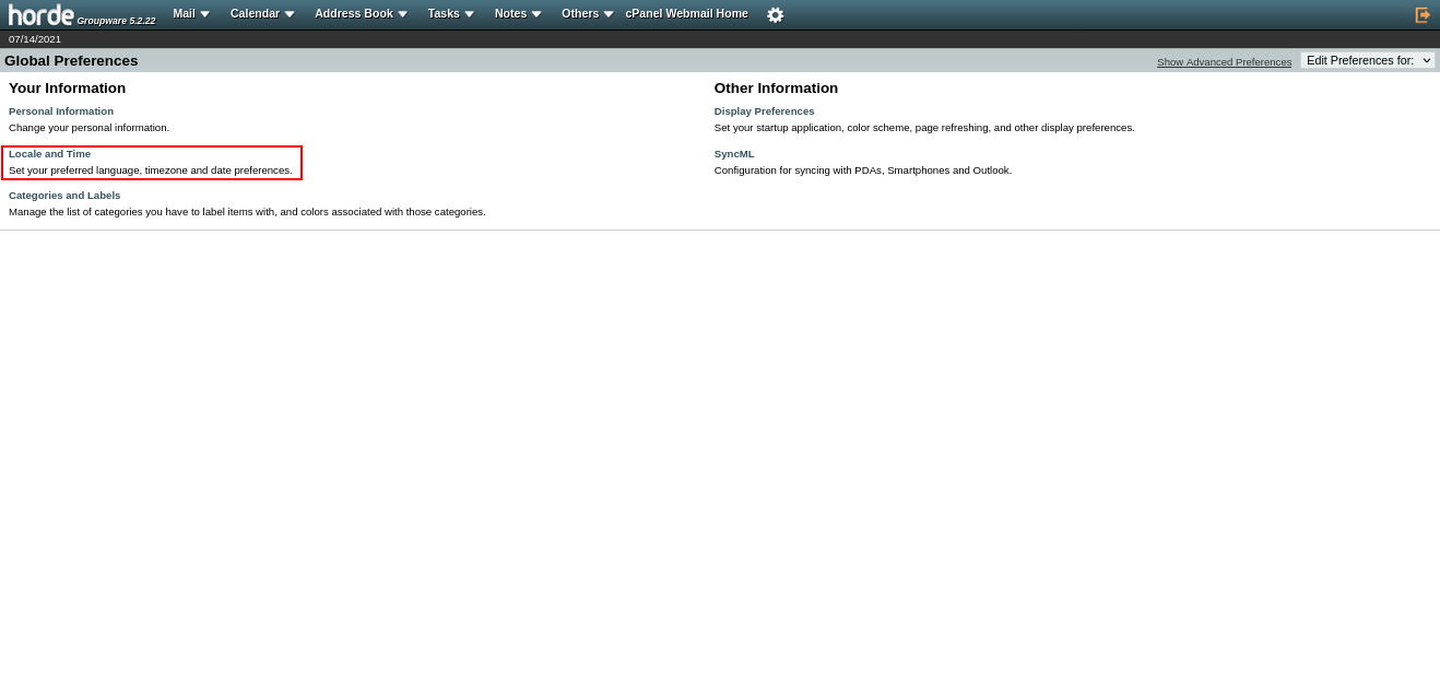 How to change the time zone in webmail - Support
