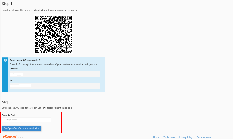 Screenshot 2021 11 12 At 11 08 30 Cpanel Two Factor Authentication