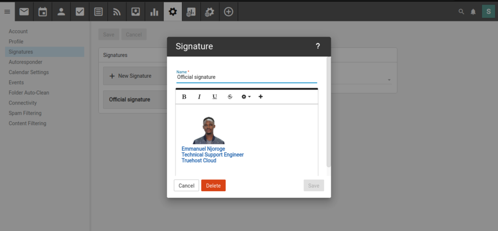 How to Create Official signatures on cloudoon mail - Support