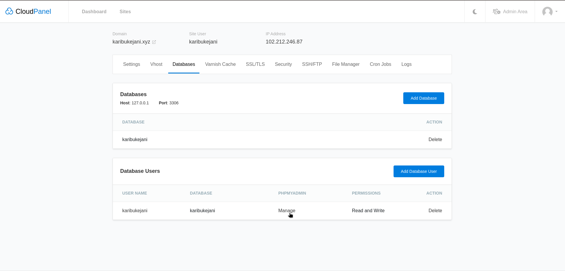 Manage WordPress Database on CloudPanel