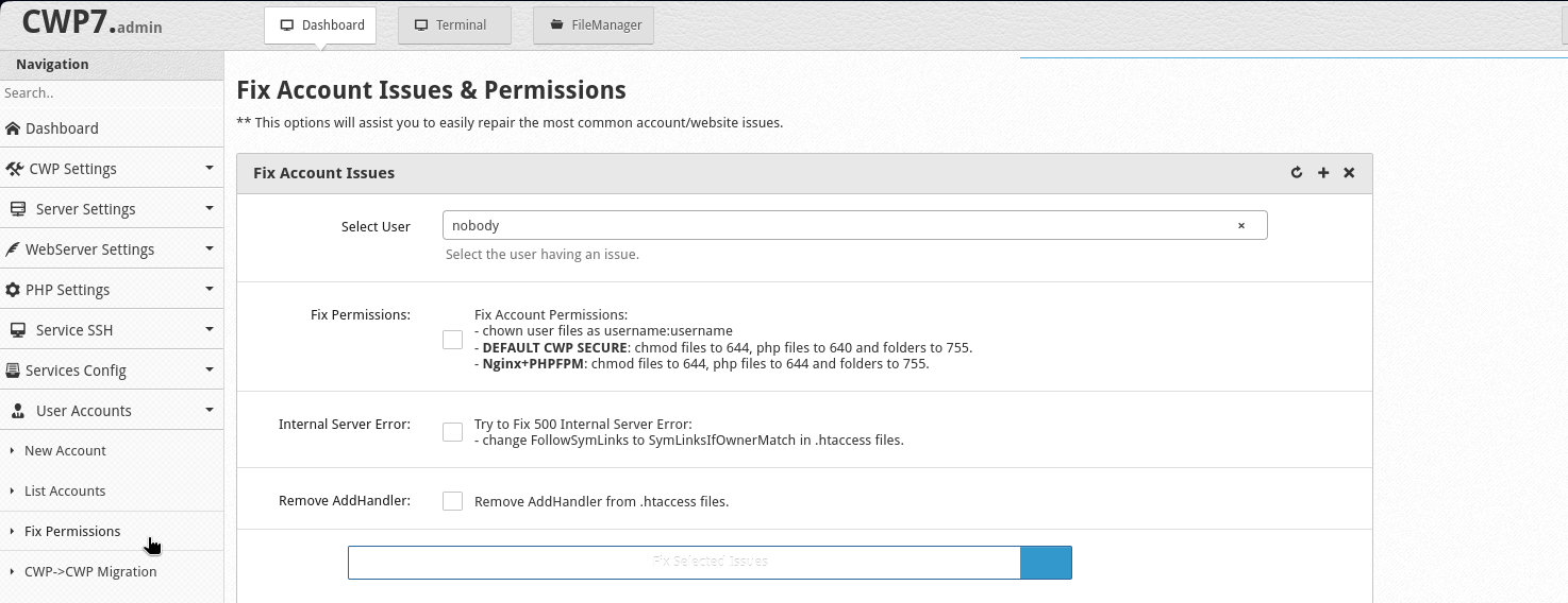 A list of CWP WebServer Errors and their fixes